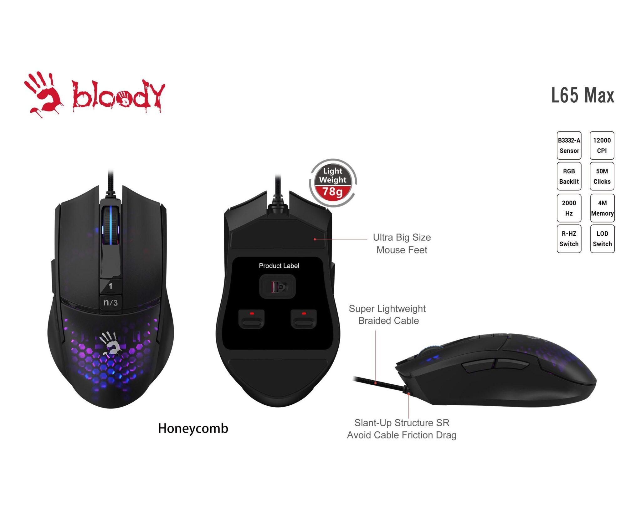 A4tech Bloody L65 Max Honeycomb Lightweight RGB Wired Gaming Mouse ...